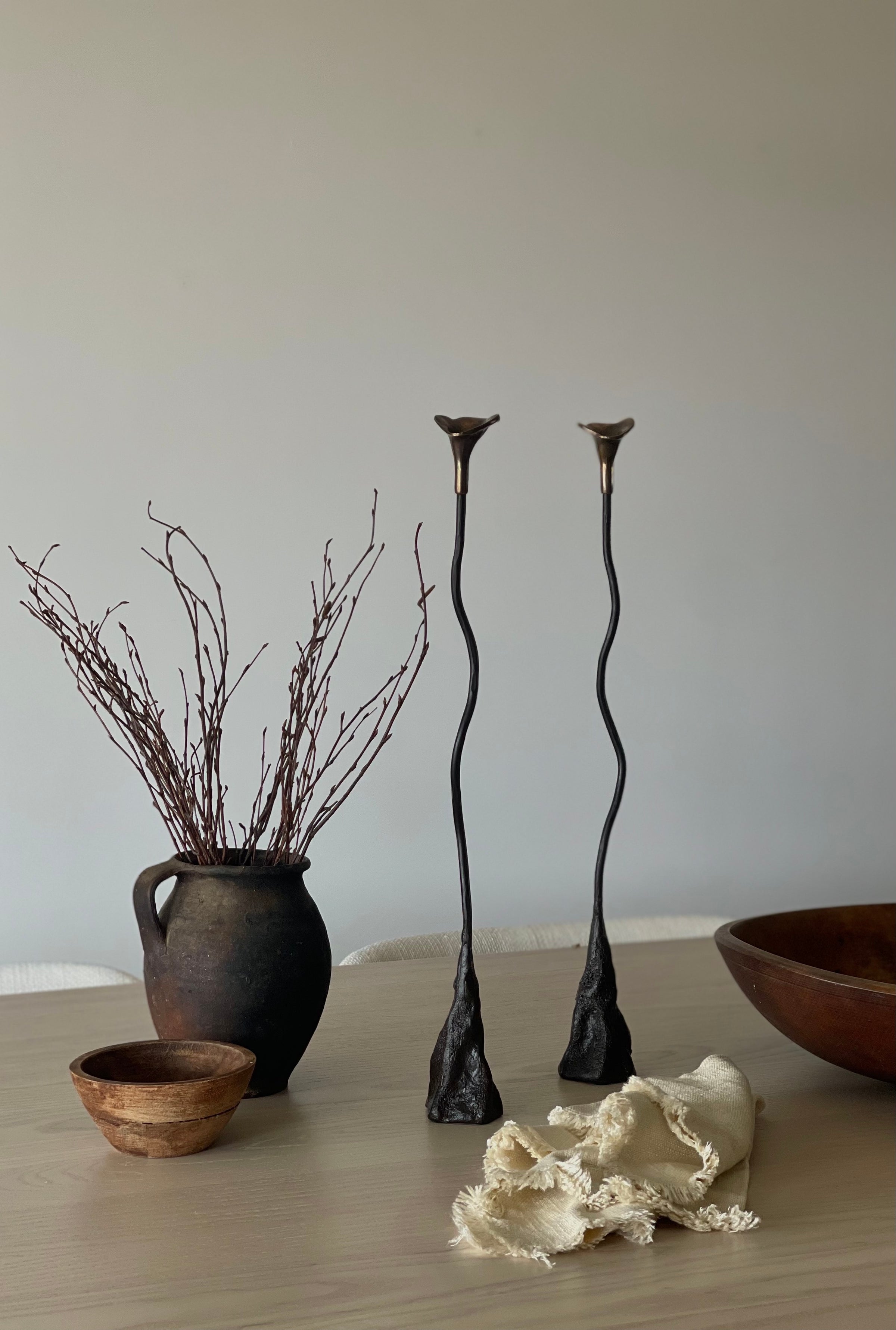 Iron Ferra Rose Taper Candle Holders Set of 2 - Bronze – Belaré Home