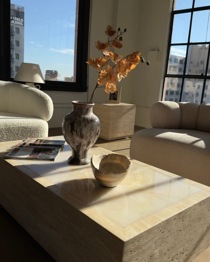 Palermo 52" Beige Travertine Onyx Coffee Table – Belaré Home